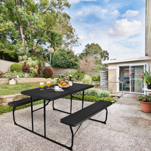 Indoor and Outdoor Folding Picnic Table Bench Set with Wood-like Textu ...
