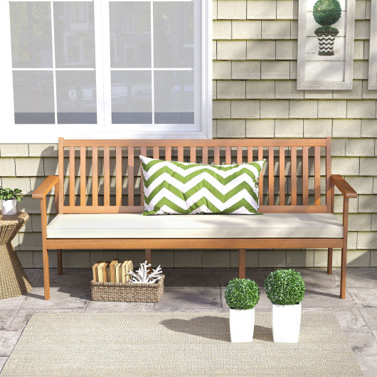Outdoor 3-Seat Wood Bench with Seat Cushion and Slatted Seat-White ...