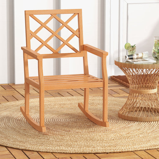 Teak Wood Rocking Chair Oversized Porch Rocker with Backrest and Slatt ...